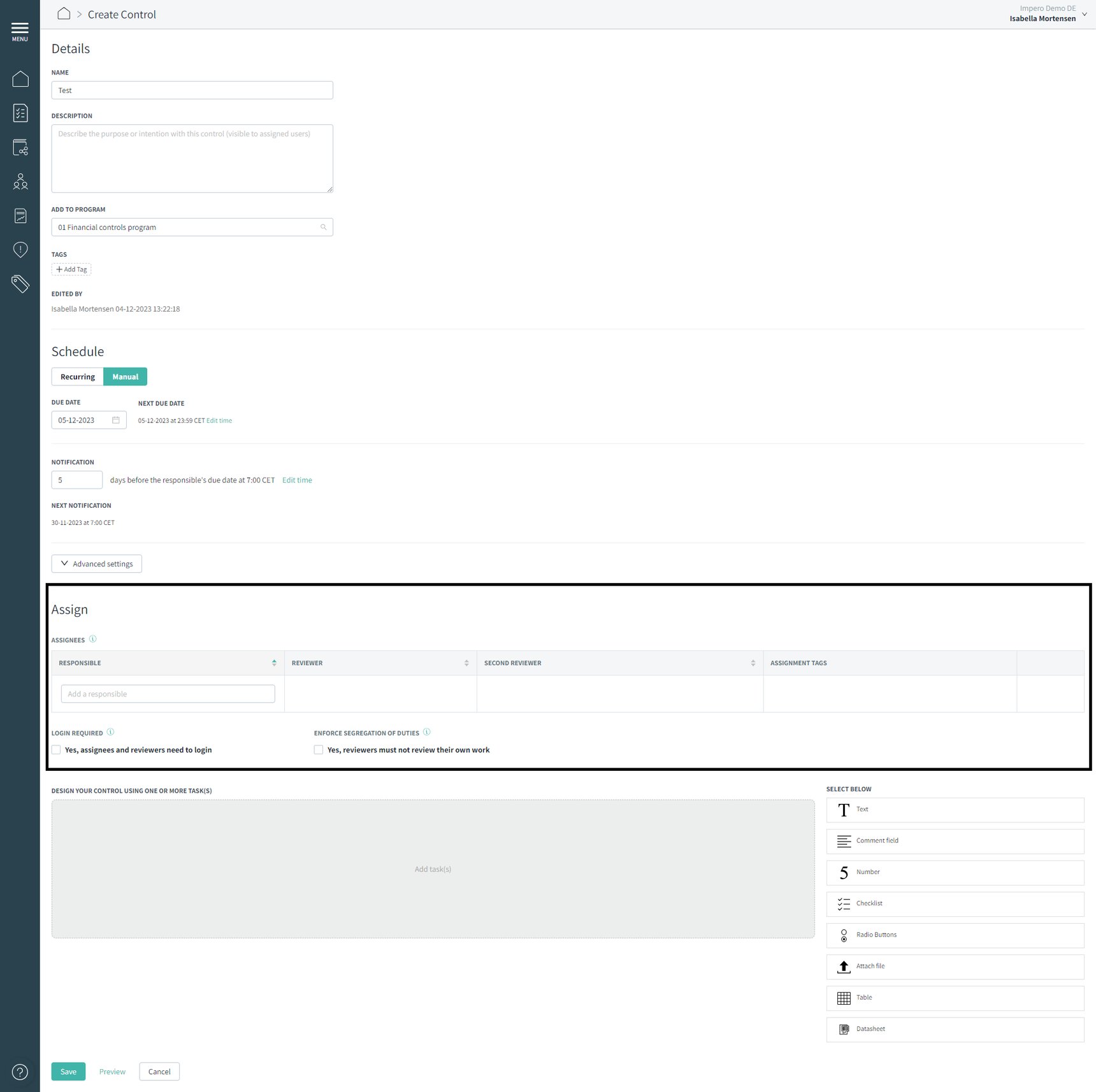 How can I add a 4-eyes-review to a control? Assign a 2nd reviewer!