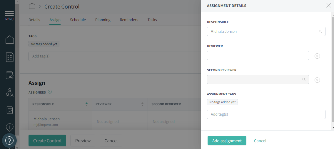 How can I add a 4-eyes-review to a control? Assign a 2nd reviewer!
